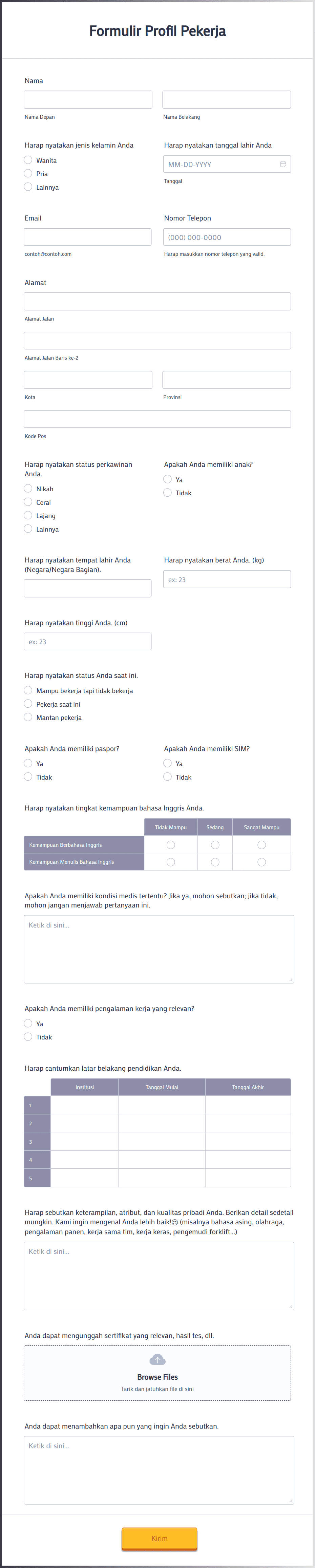 Formulir Profil Pekerja Template Formulir | Jotform