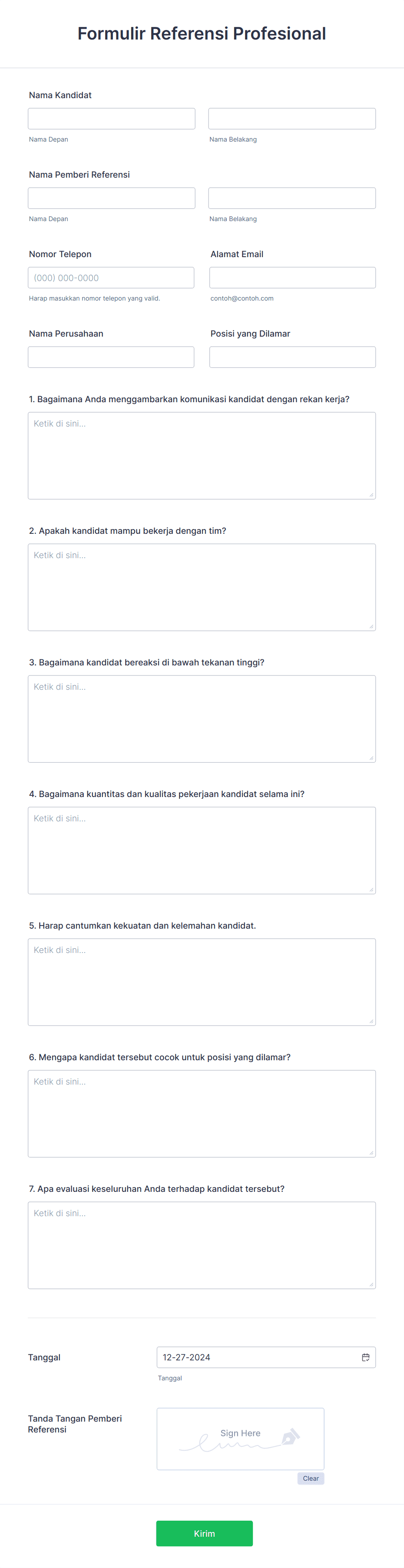 Formulir Referensi Profesional | Jotform