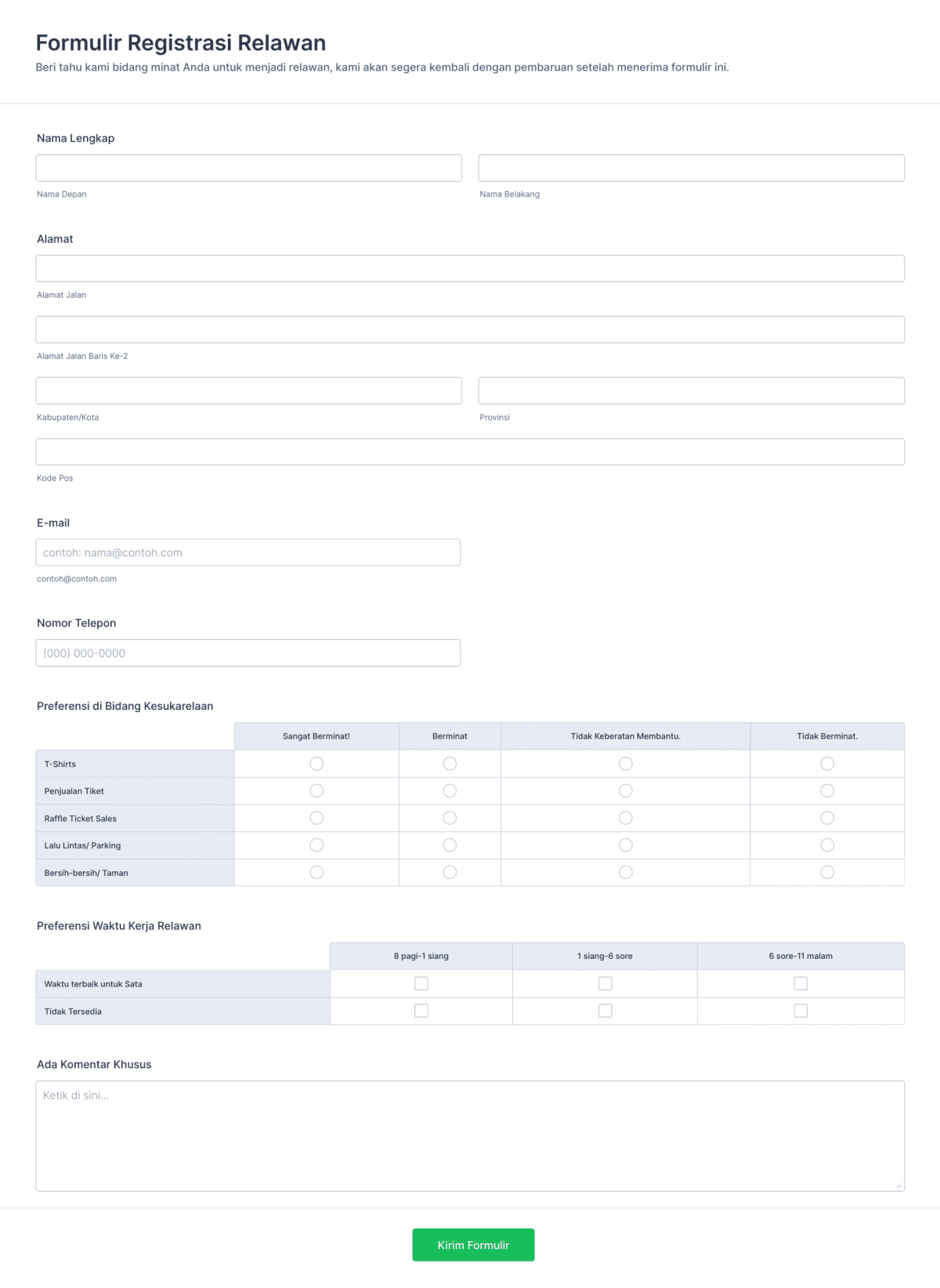 Formulir Registrasi Relawan Template Formulir | Jotform Formulir Registrasi Relawan Template Formulir | Jotform