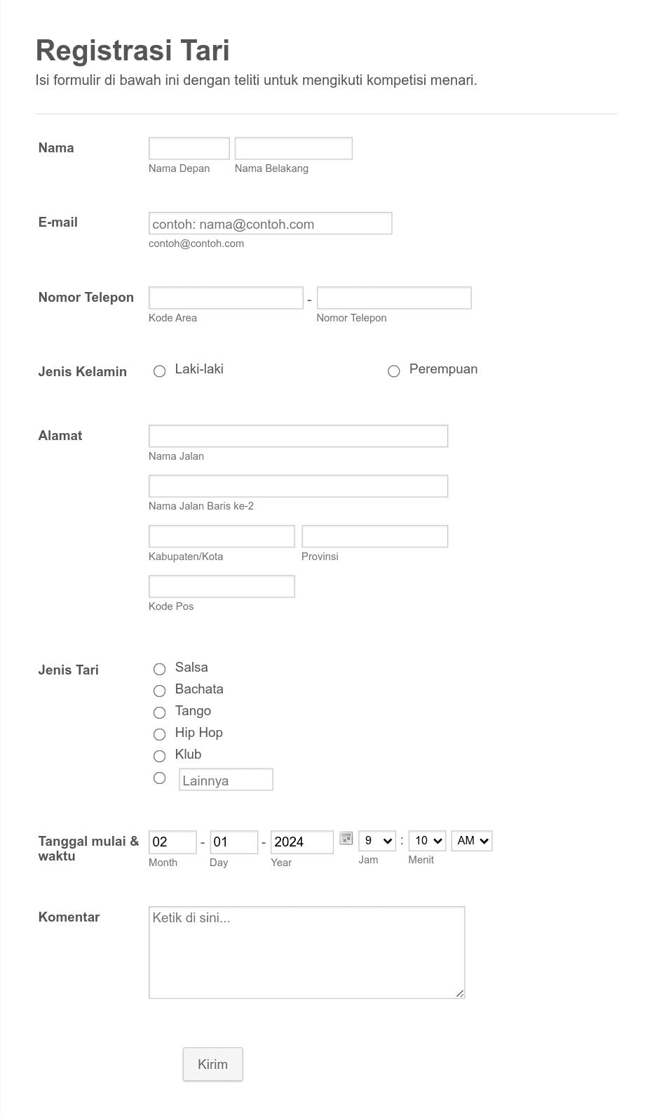 Formulir Registrasi Tari Template Formulir | Jotform Formulir Registrasi Tari Template Formulir | Jotform
