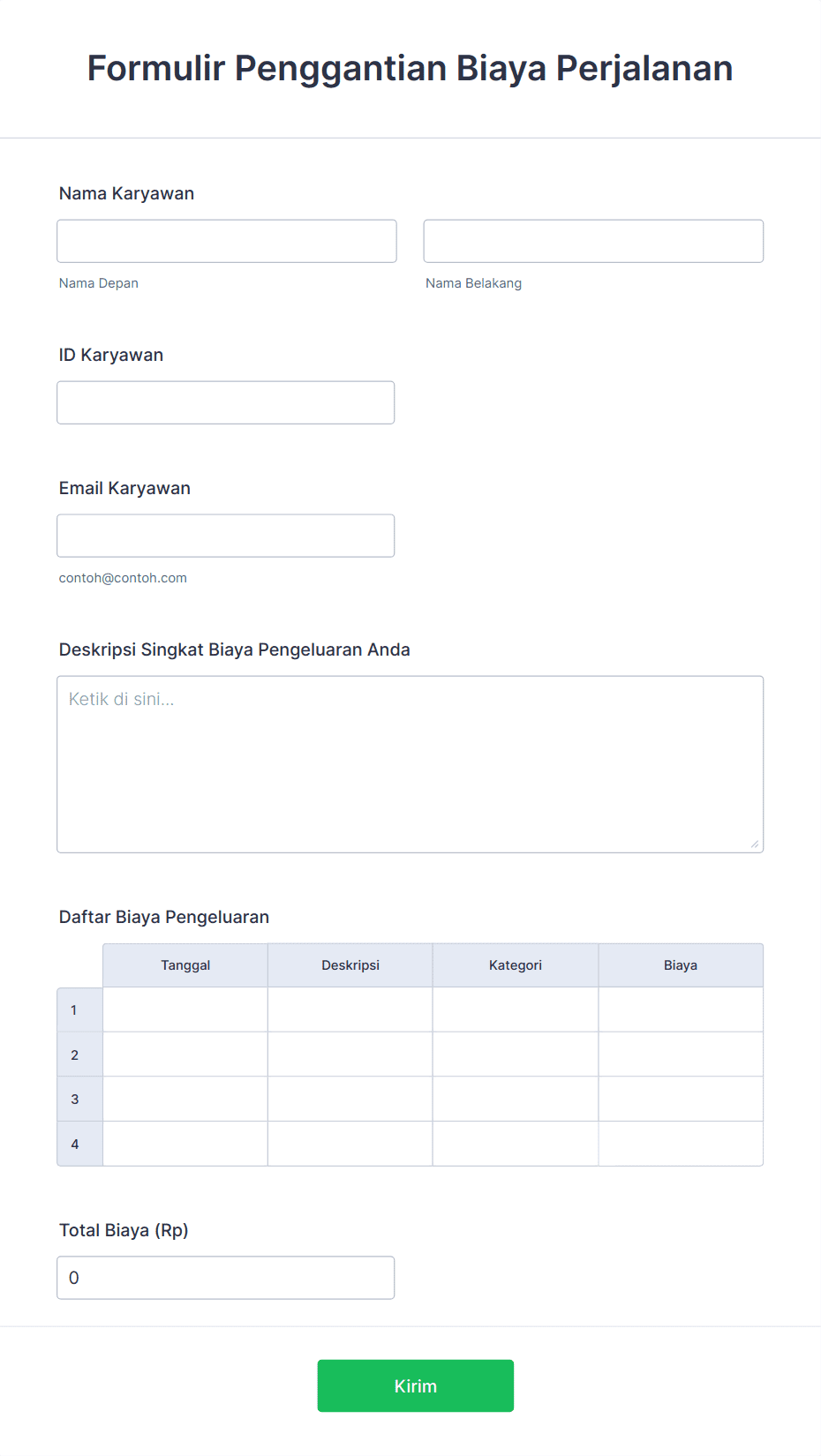Formulir Reimbursement Biaya Perjalanan | Jotform