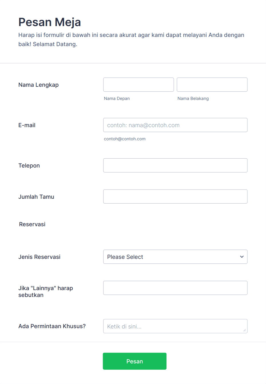 Formulir Reservasi Restoran Template Formulir | Jotform