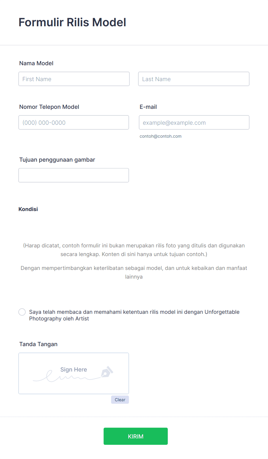 Formulir Rilis Model Template Formulir | Jotform