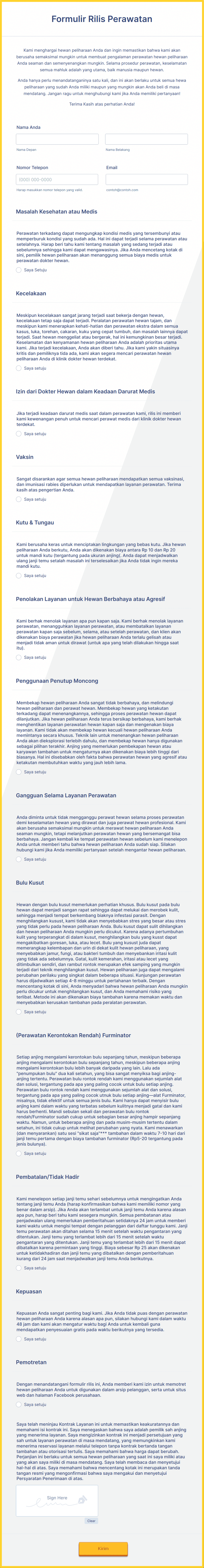 Formulir Rilis Perawatan Template Formulir | Jotform
