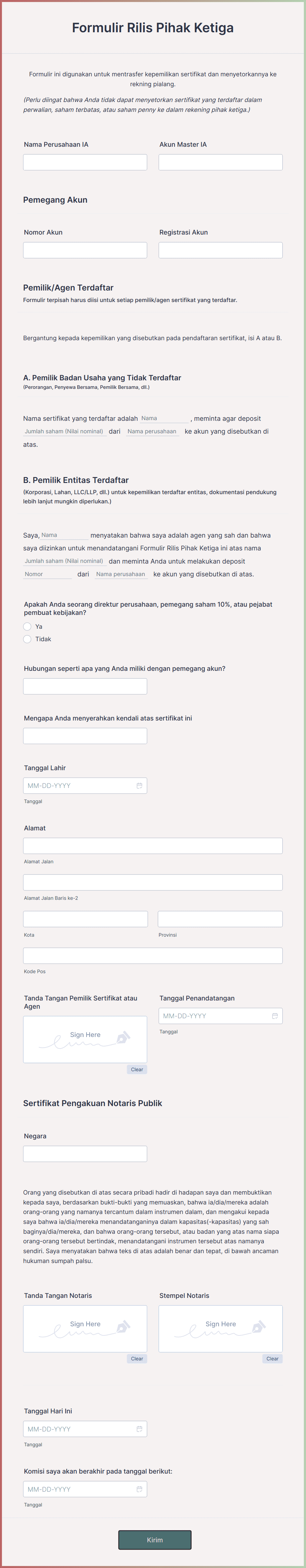 Formulir Rilis Pihak Ketiga Template Formulir | Jotform