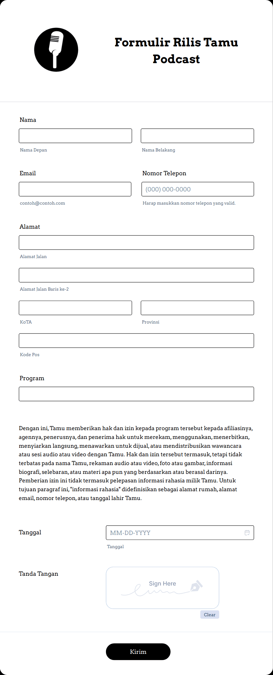 Formulir Rilis Tamu Podcast Template Formulir | Jotform
