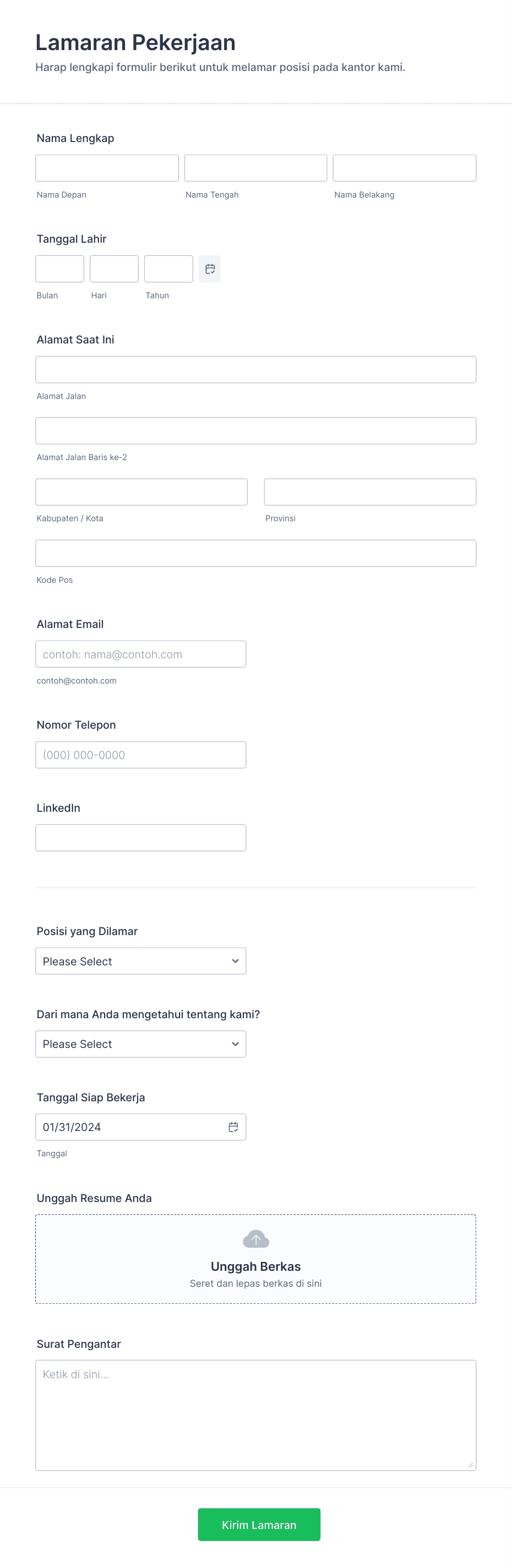 Formulir Sederhana Lamaran Pekerjaan Template Formulir | Jotform