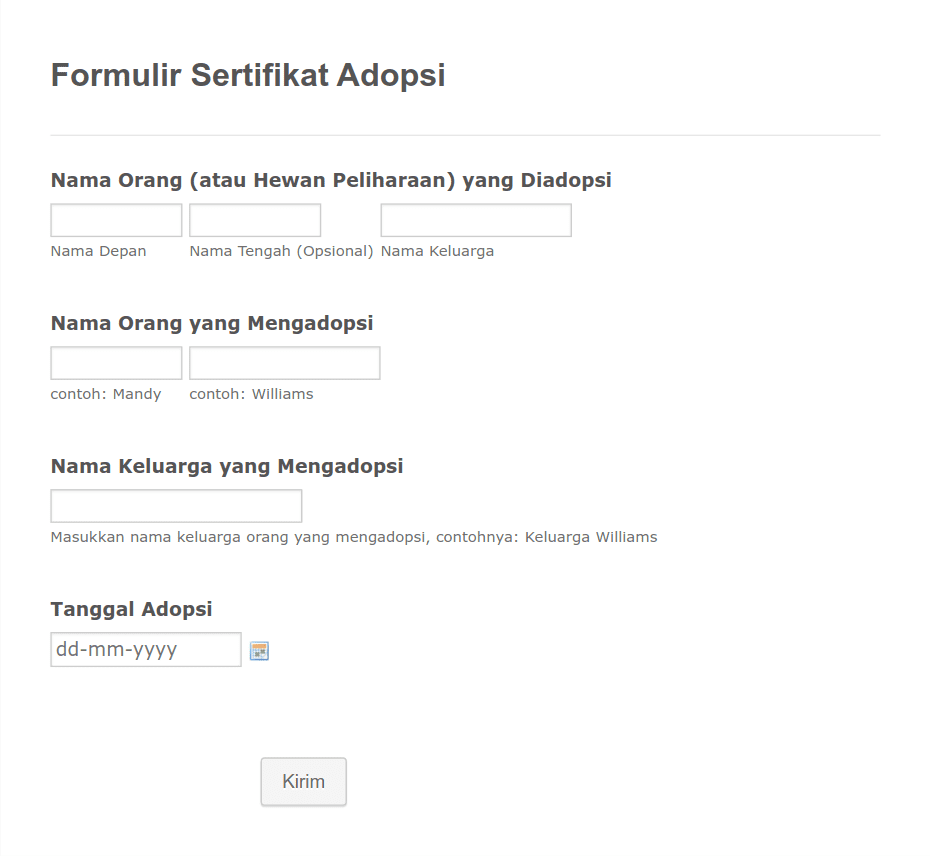 Formulir Sertifikat Adopsi Template Formulir | Jotform