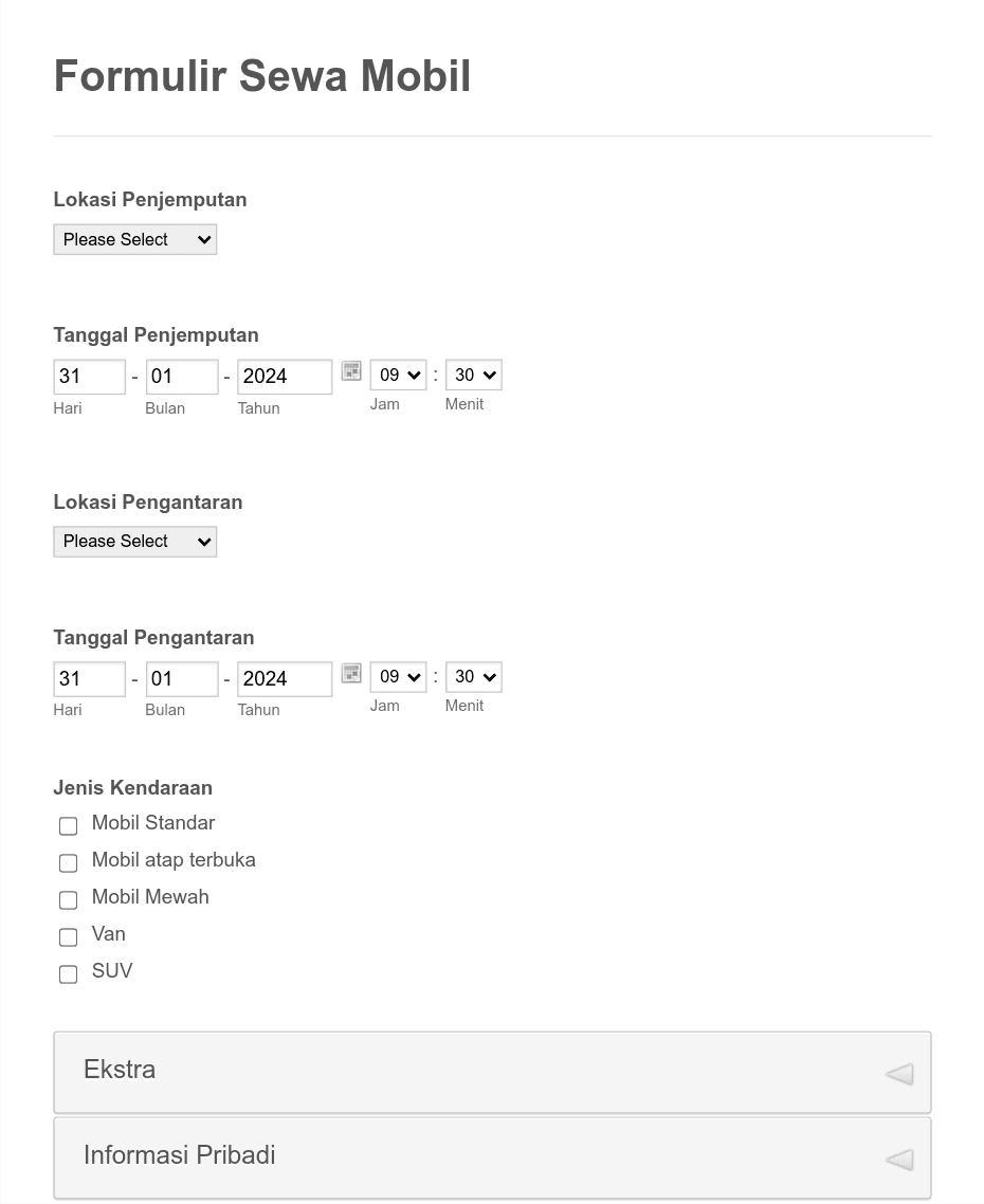 Formulir Sewa Mobil Template Formulir | Jotform