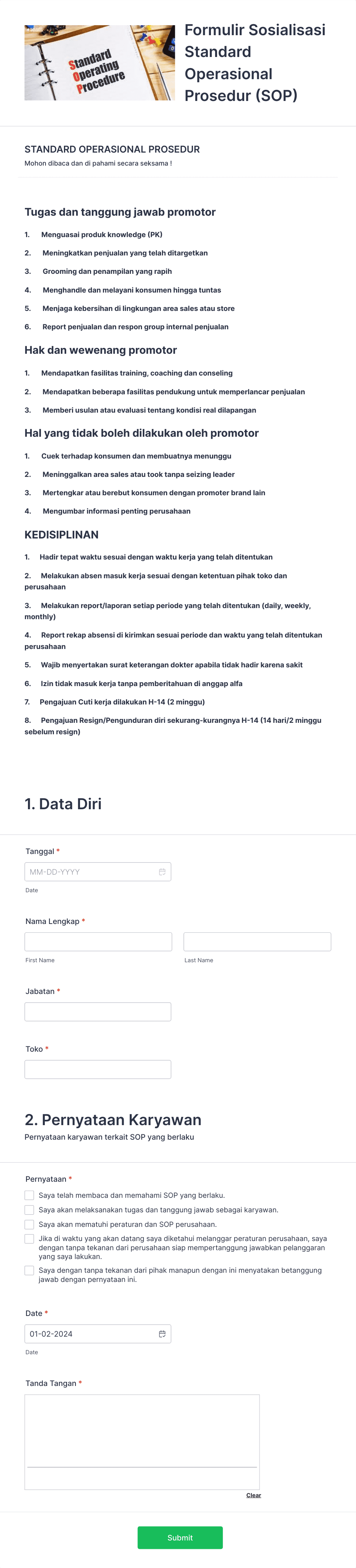 Formulir Standard Operasional Prosedur (SOP) Template Formulir | Jotform