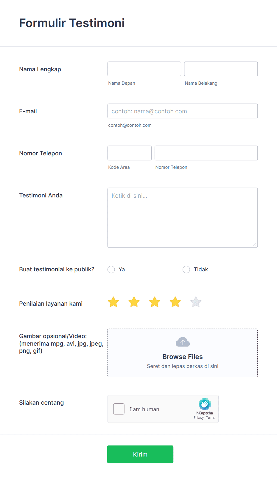 Formulir Testimoni Template Formulir | Jotform