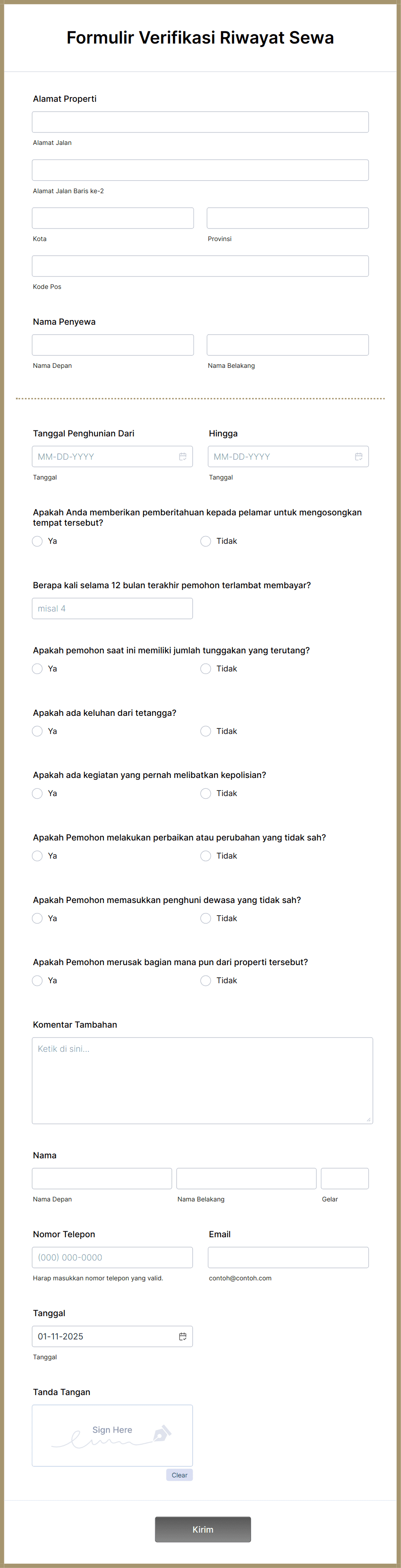 Formulir Verifikasi Riwayat Sewa Template Formulir | Jotform