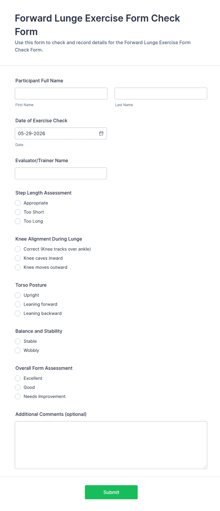 Forward Lunge Exercise Form Template | Jotform