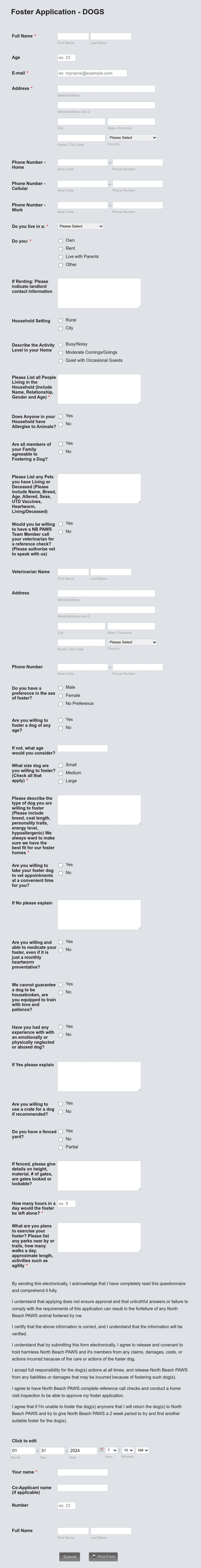 Foster Application for Dogs Form Template | Jotform