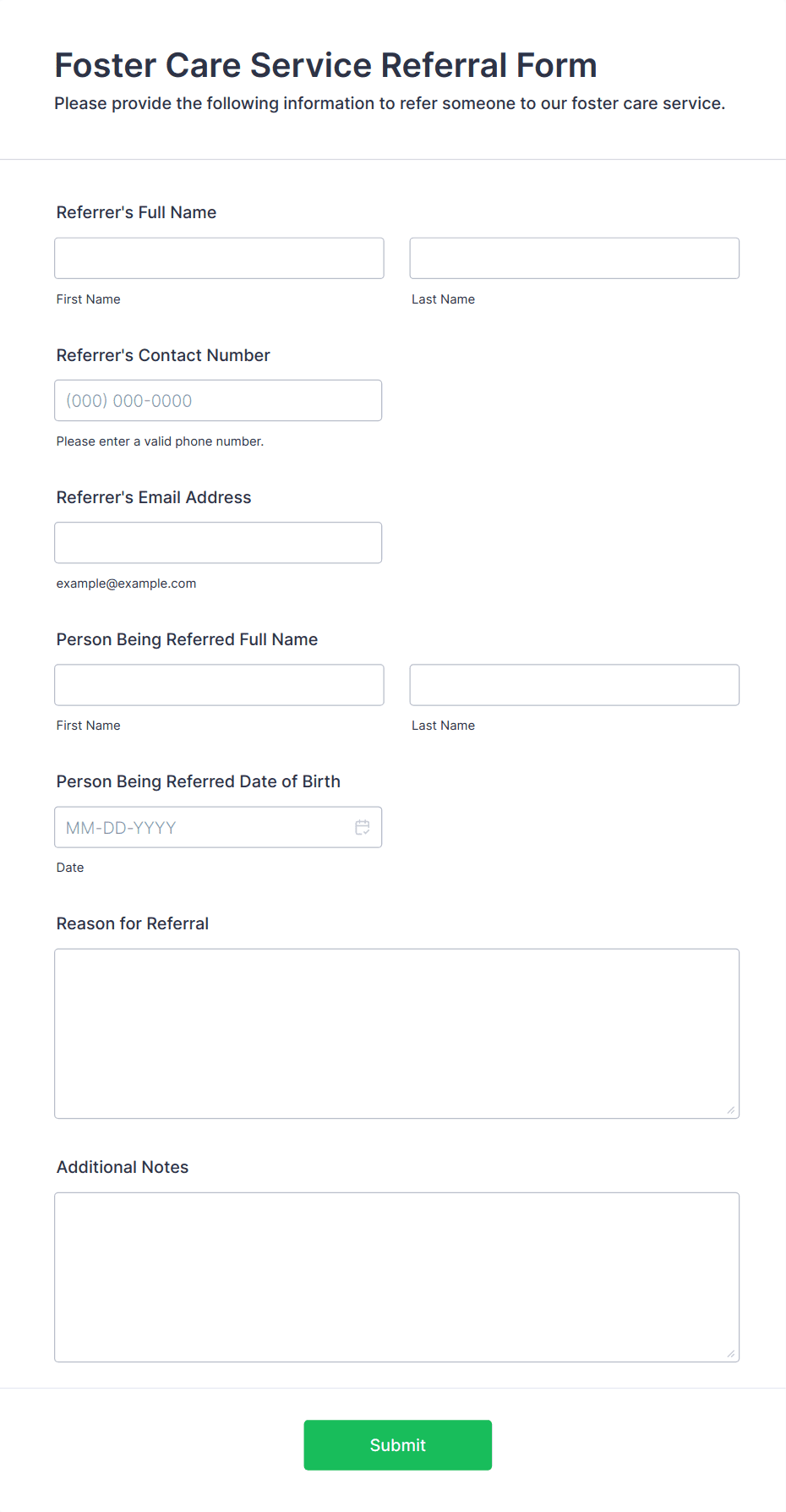 Foster Care Service Referral Form Template | Jotform