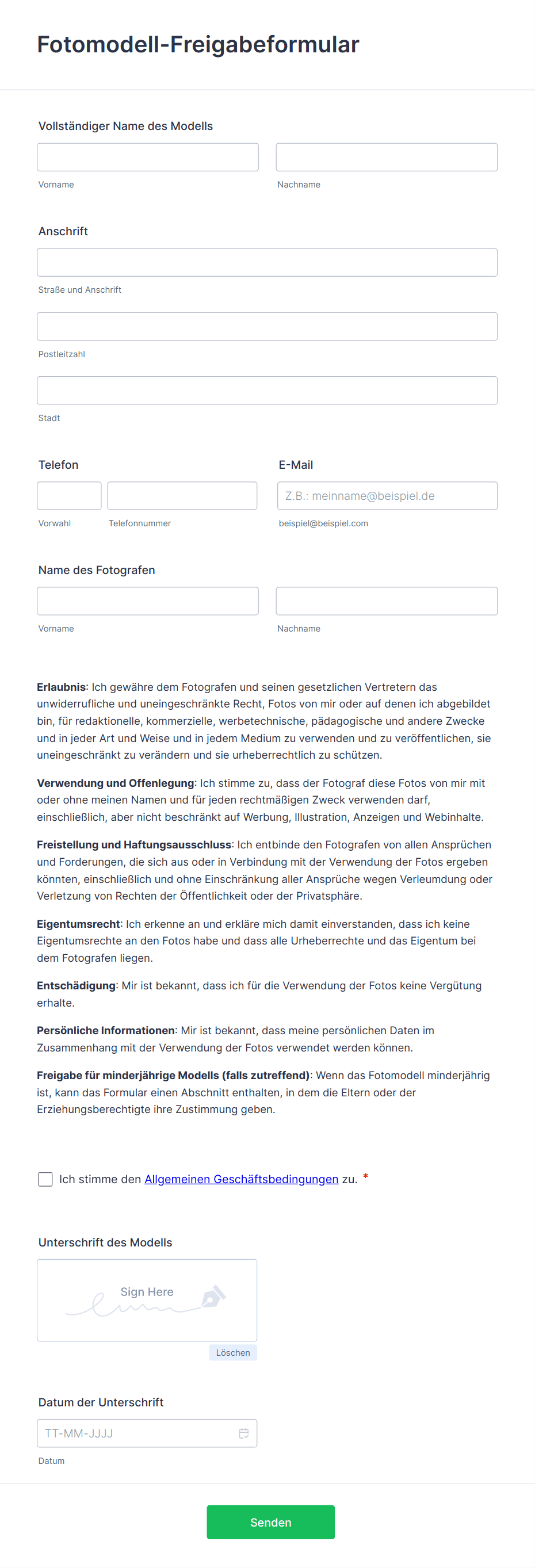 Fotomodell-Freigabeformular Formularvorlage | Jotform
