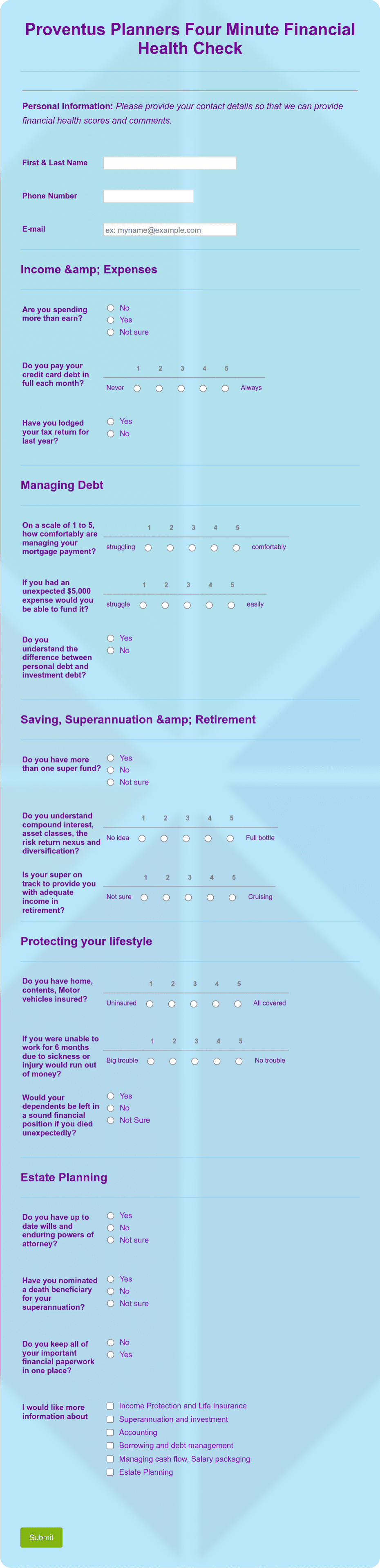Four Minute Financial Health Check Form Template | Jotform