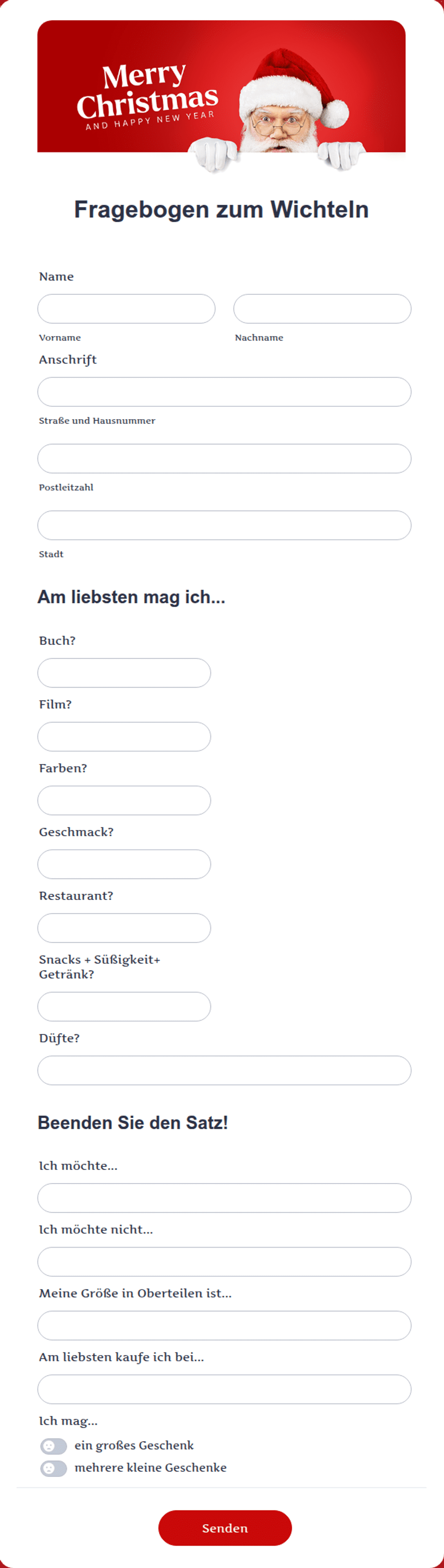Fragebogen zum Wichteln | Jotform