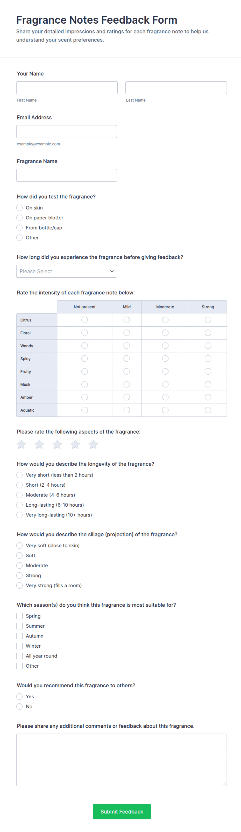 Fragrance Notes Feedback Form Template | Jotform