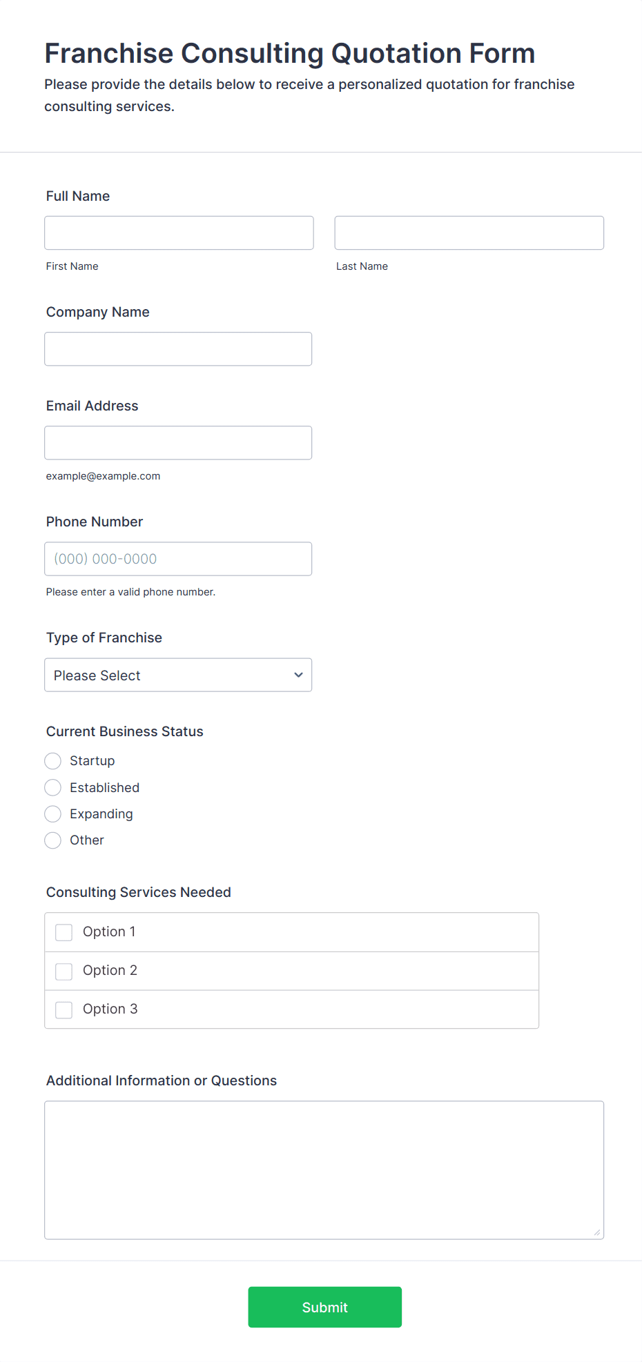 Franchise Consulting Quotation Form Template | Jotform