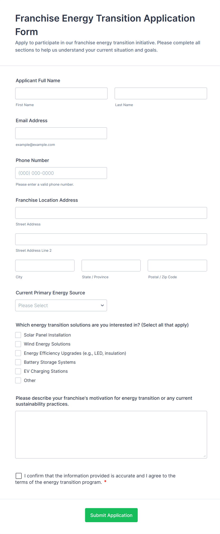 Franchise Energy Transition Application Form Template | Jotform