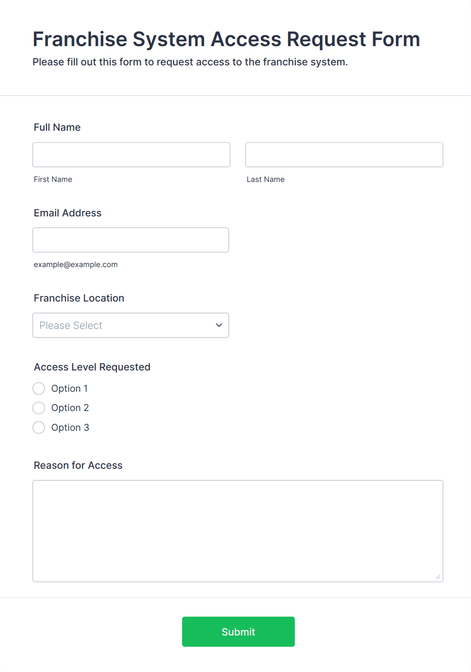 Franchise System Access Request Form Template | Jotform