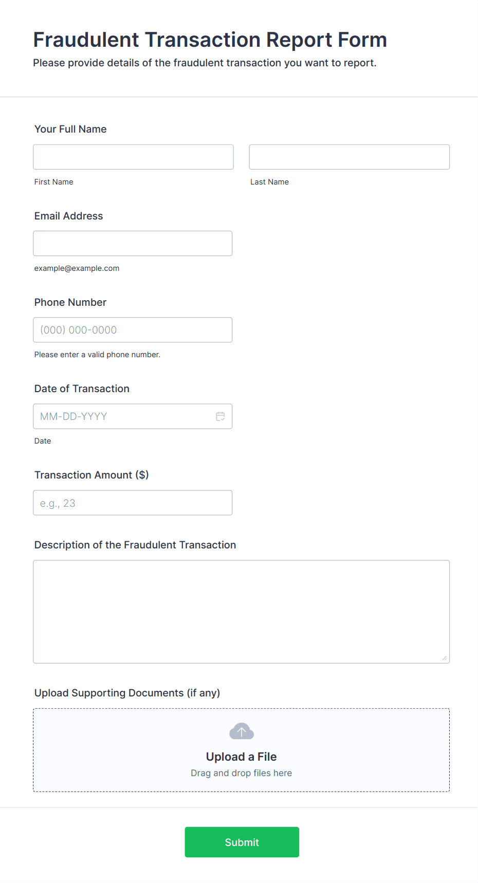 Fraudulent Transaction Report Form Template | Jotform
