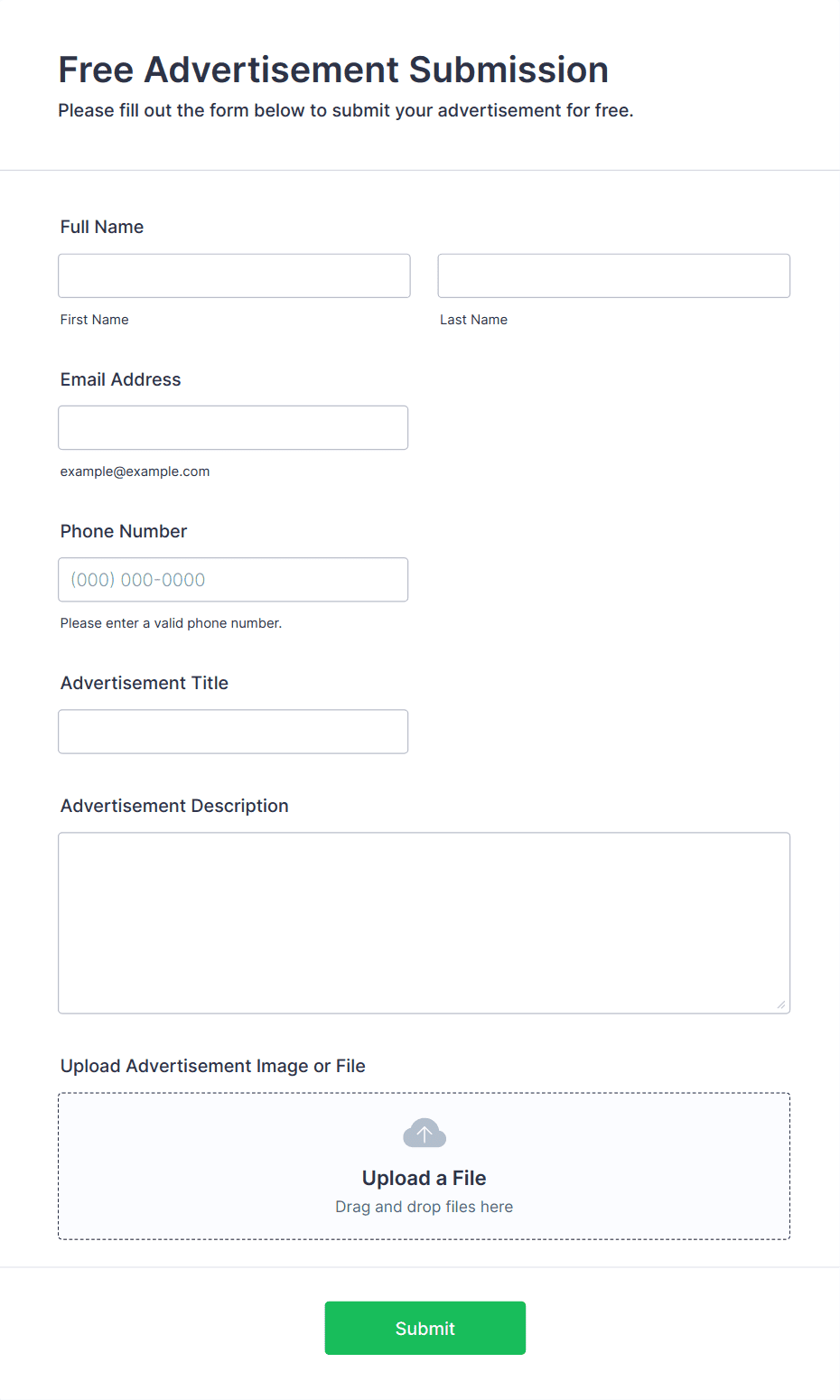 Free Advertisement Submission Form Template | Jotform
