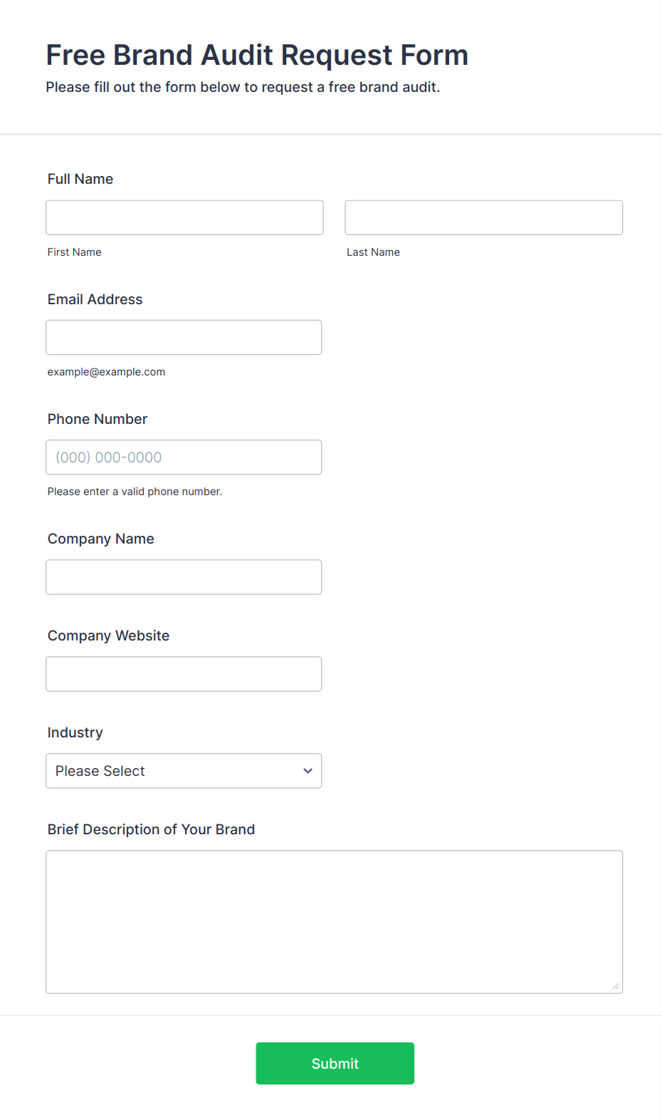 Free Brand Audit Request Form Template | Jotform