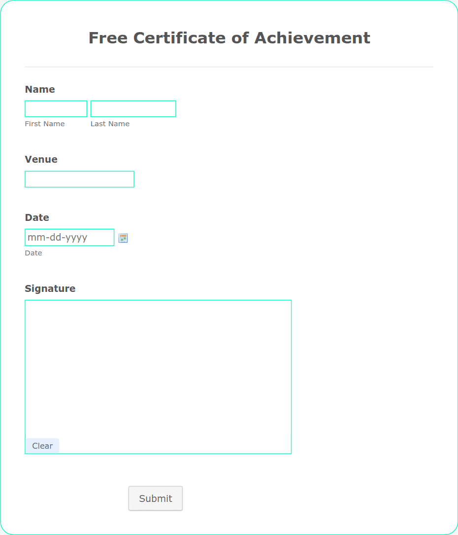 Free Certificate of Achievement Form Template | Jotform