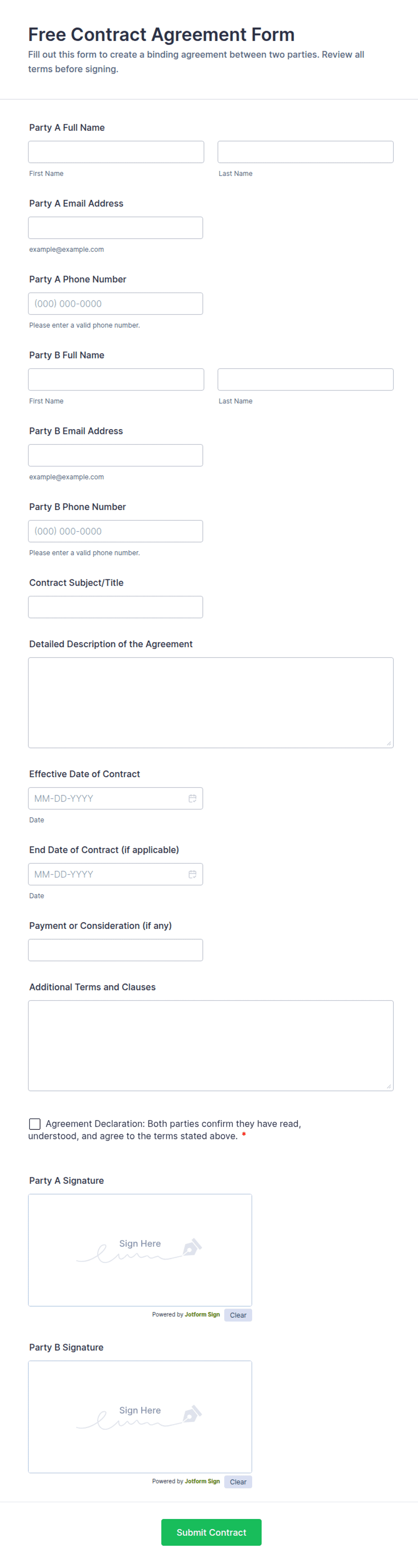 Free Contract Agreement Form Template | Jotform