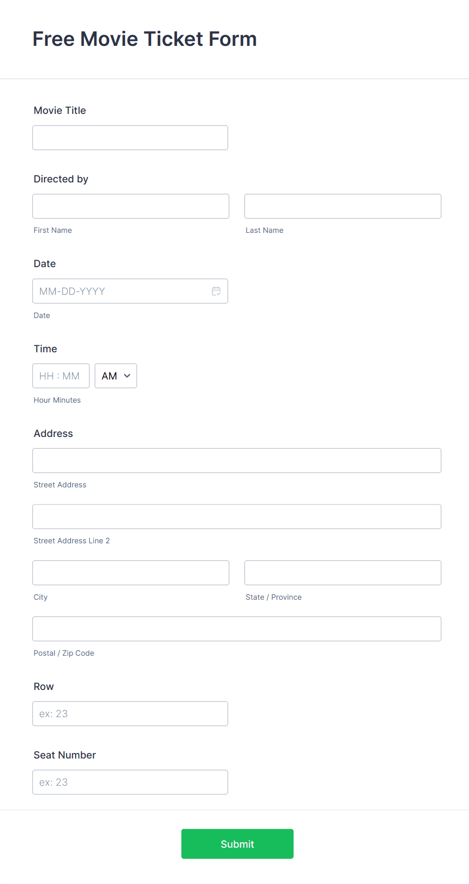 Free Movie Ticket Form Template | Jotform