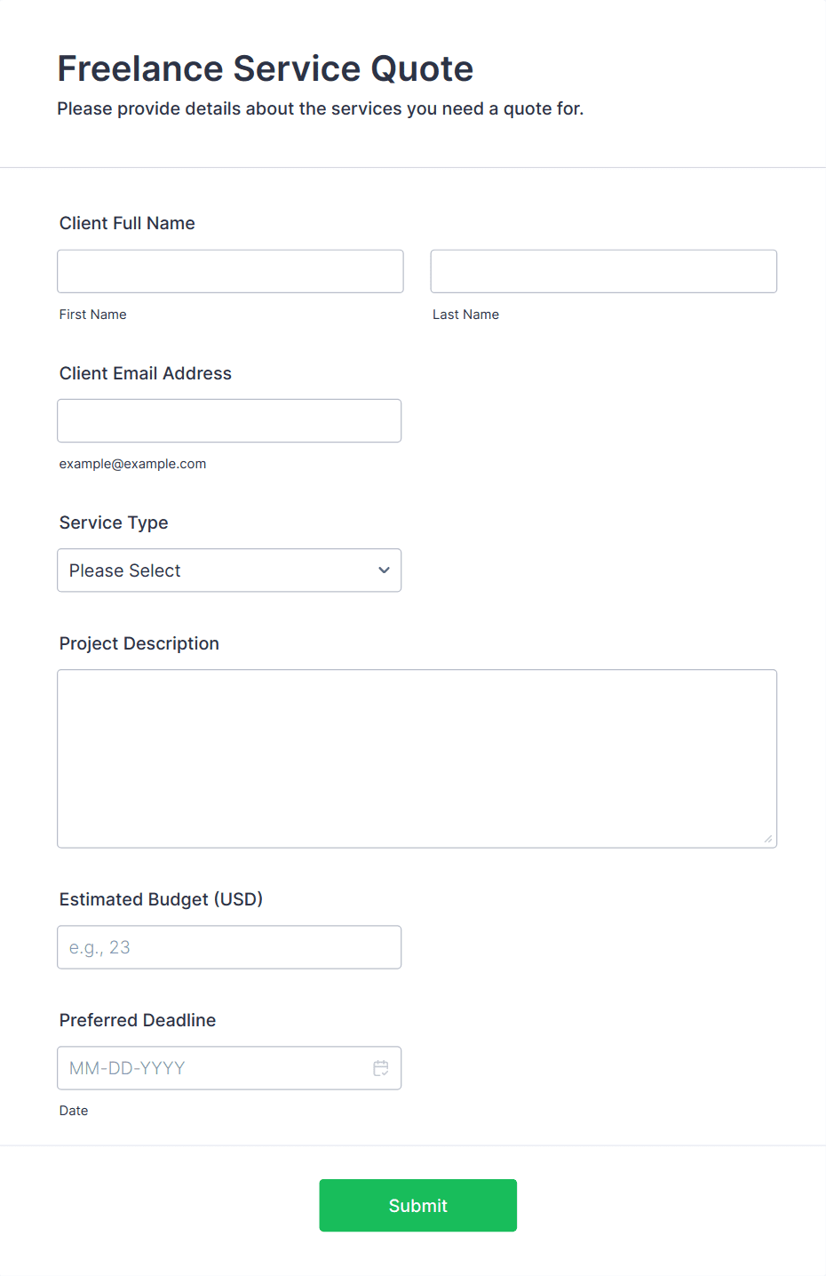 Freelance Service Quote Form Template | Jotform