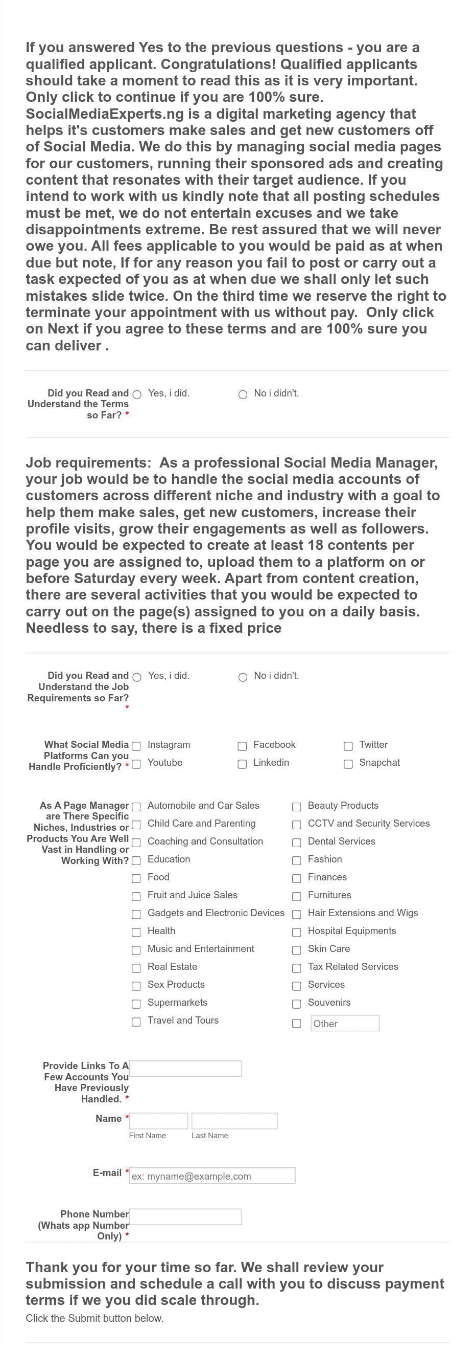 Freelance Social Media Manager Job Application Form Template | Jotform