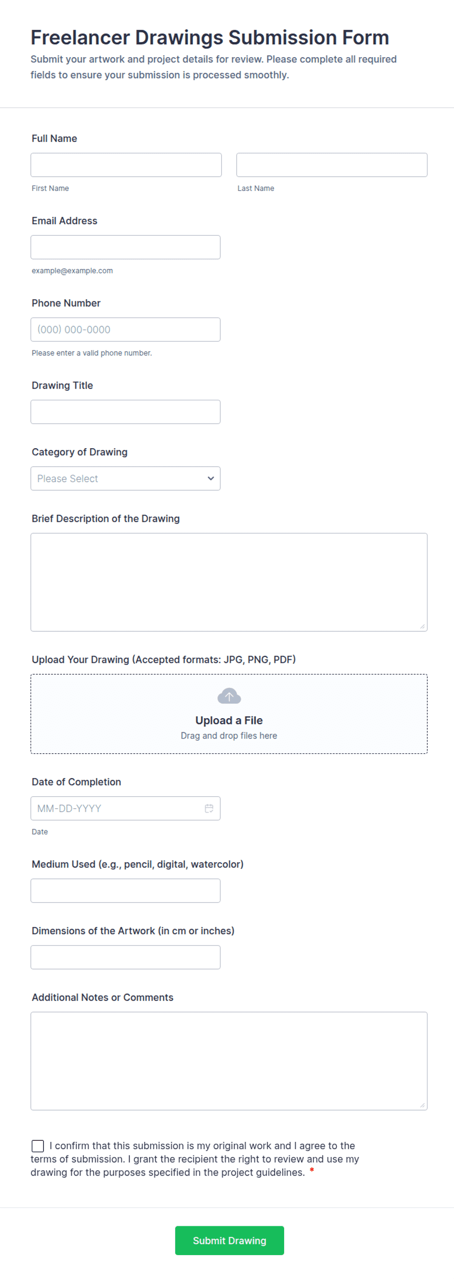Freelancer Drawings Submission Form Template | Jotform