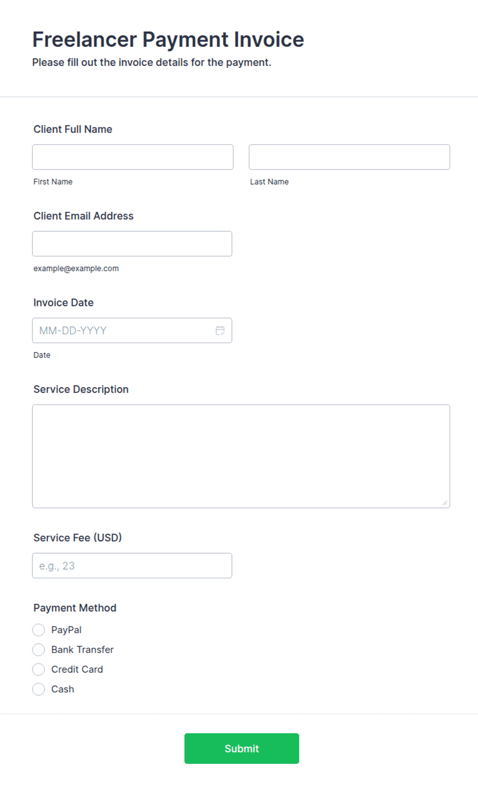 Freelancer Payment Invoice Form Template | Jotform