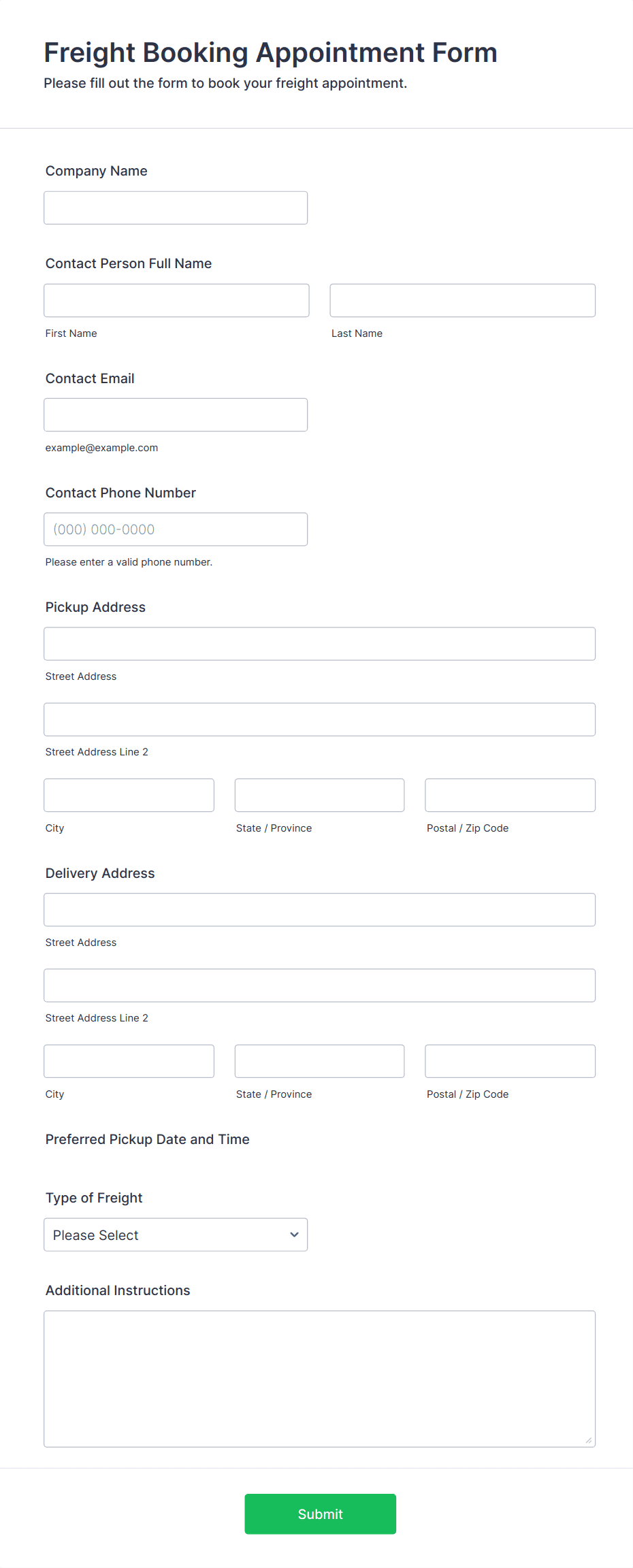 Freight Booking Appointment Form Template | Jotform