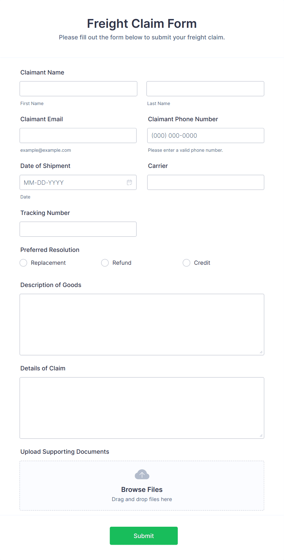 Freight Claim Form Template | Jotform