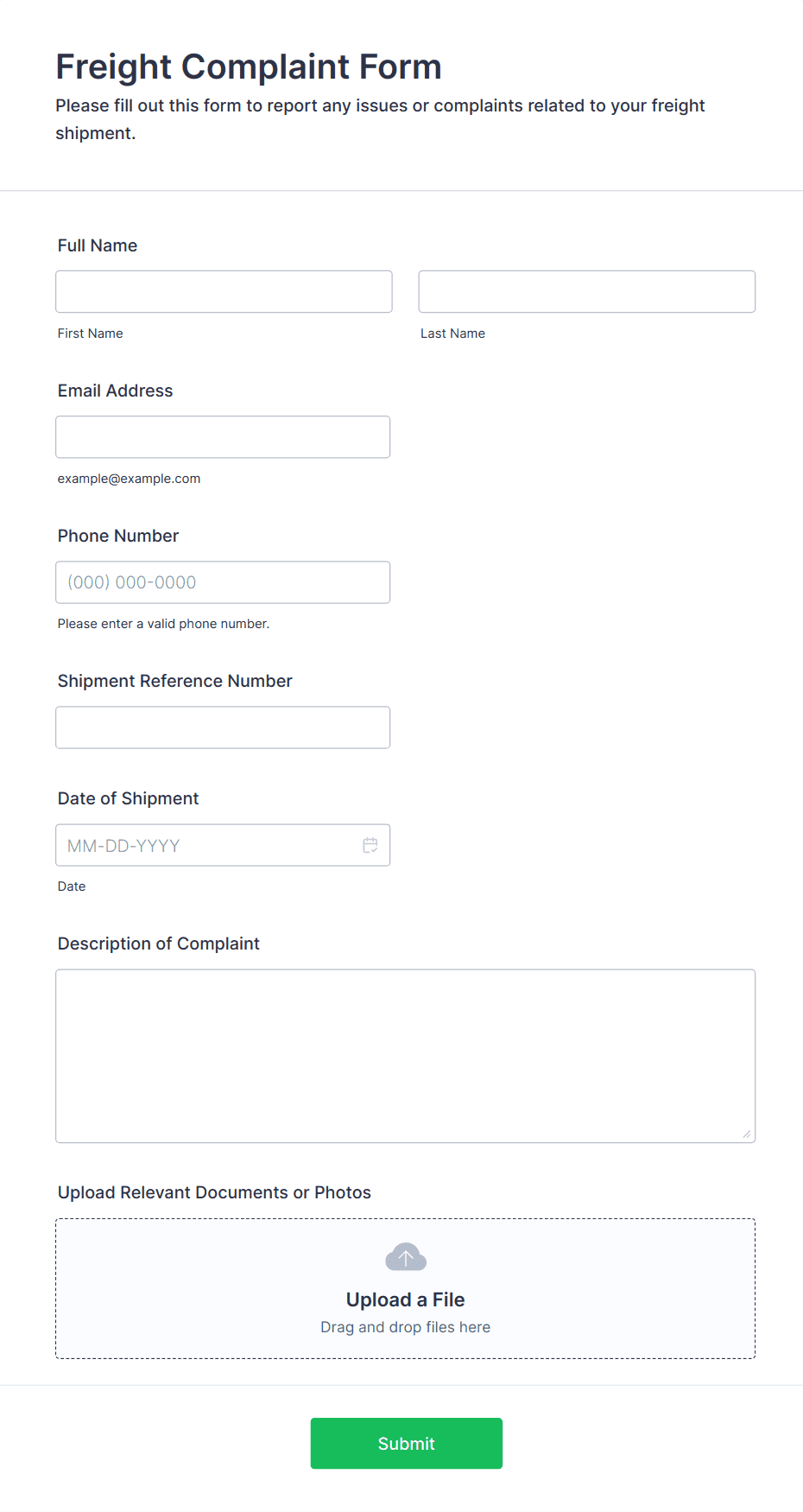 Freight Complaint Form Template | Jotform