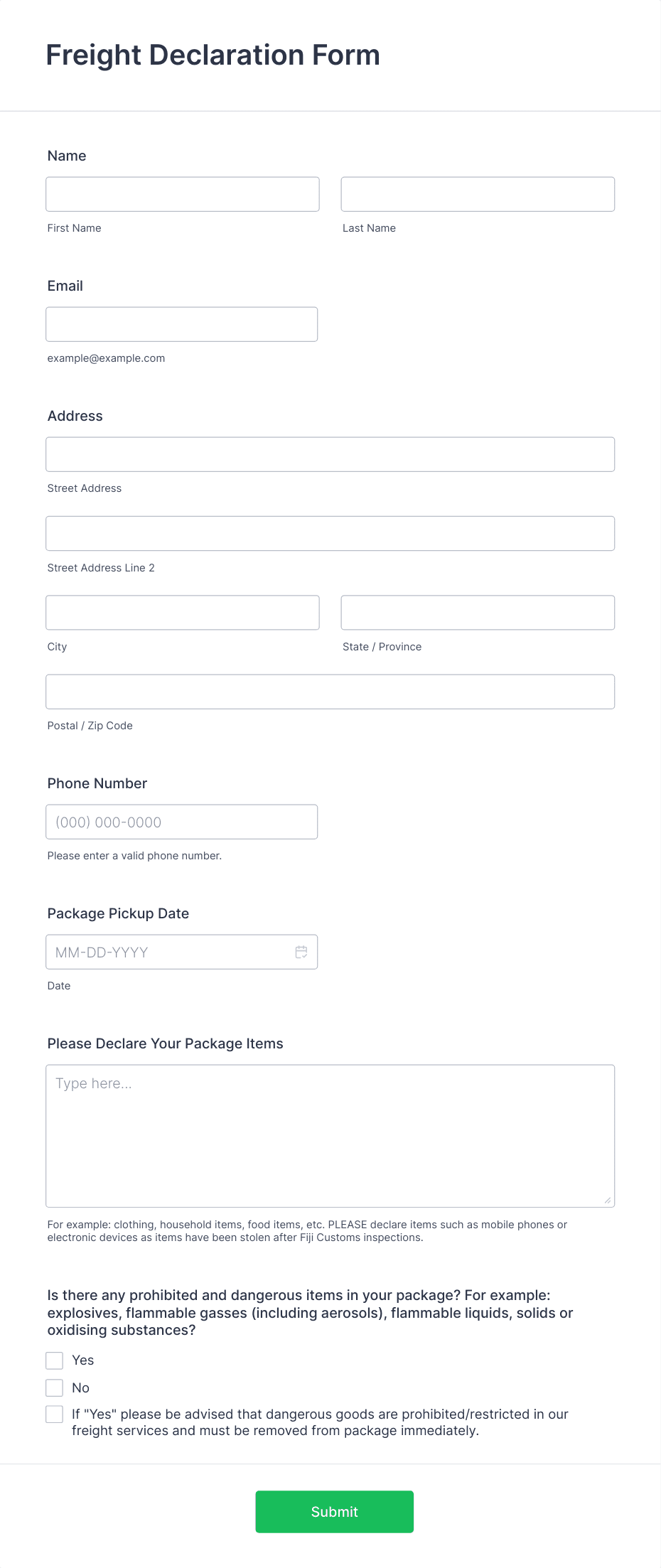 Freight Declaration Form Template | Jotform