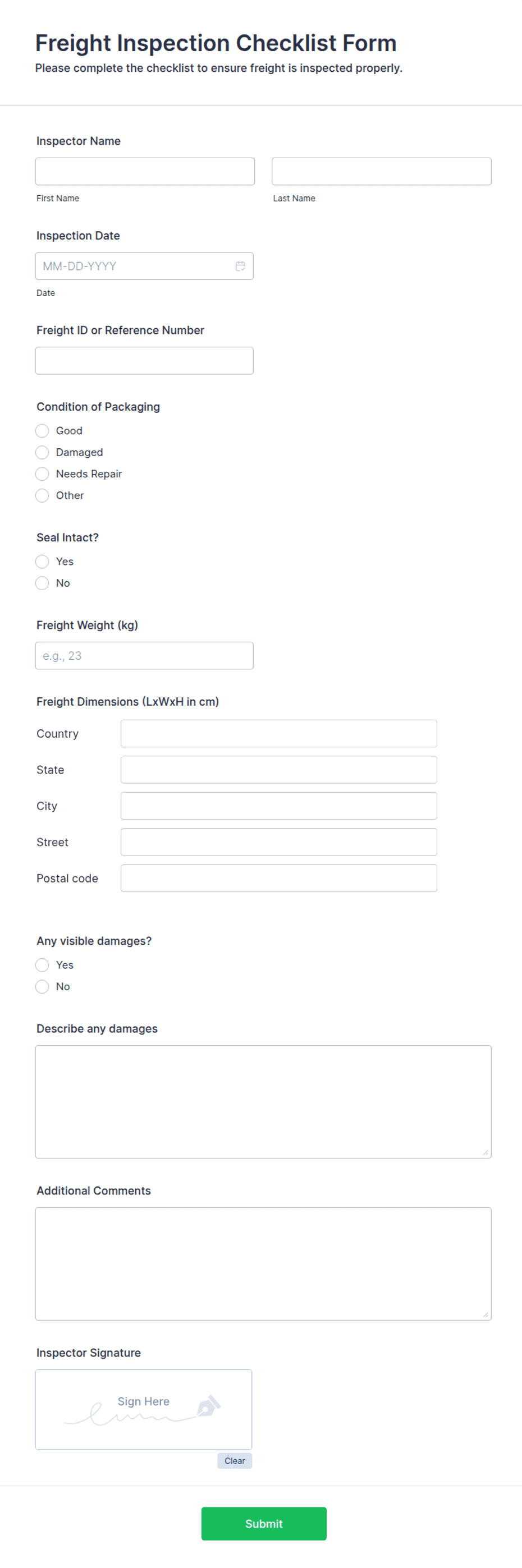 Freight Inspection Checklist Form Template | Jotform