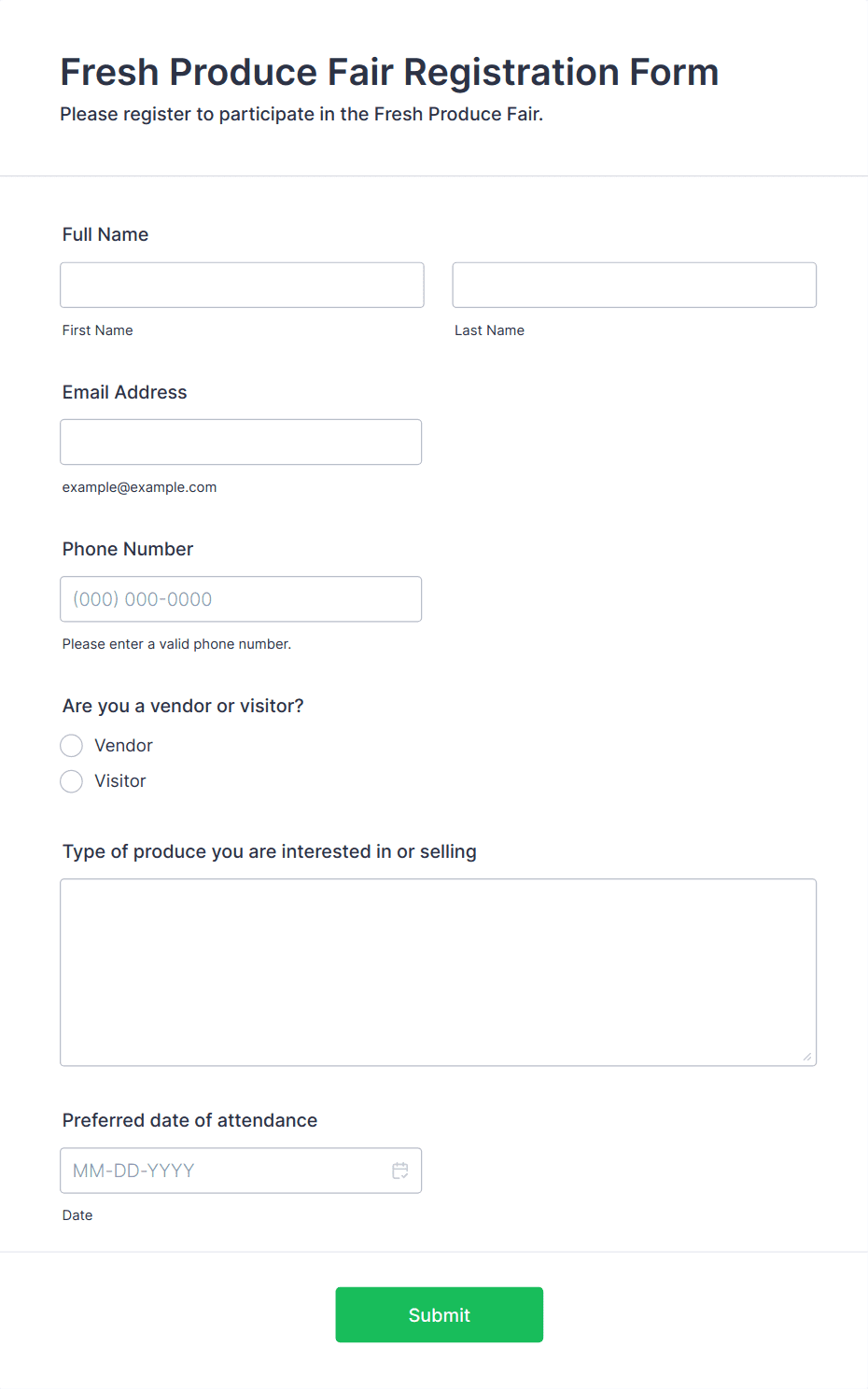 Fresh Produce Fair Registration Form Template | Jotform