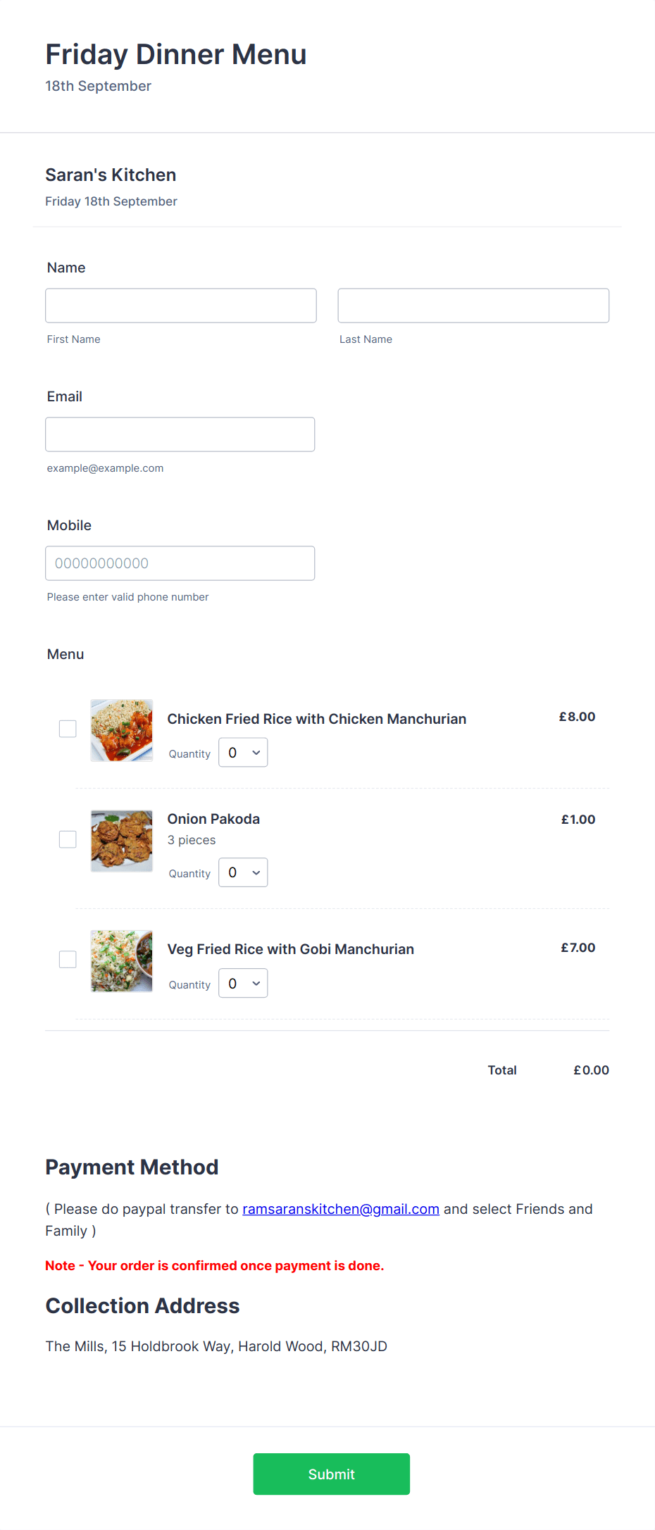 Friday Dinner Menu Form Template | Jotform