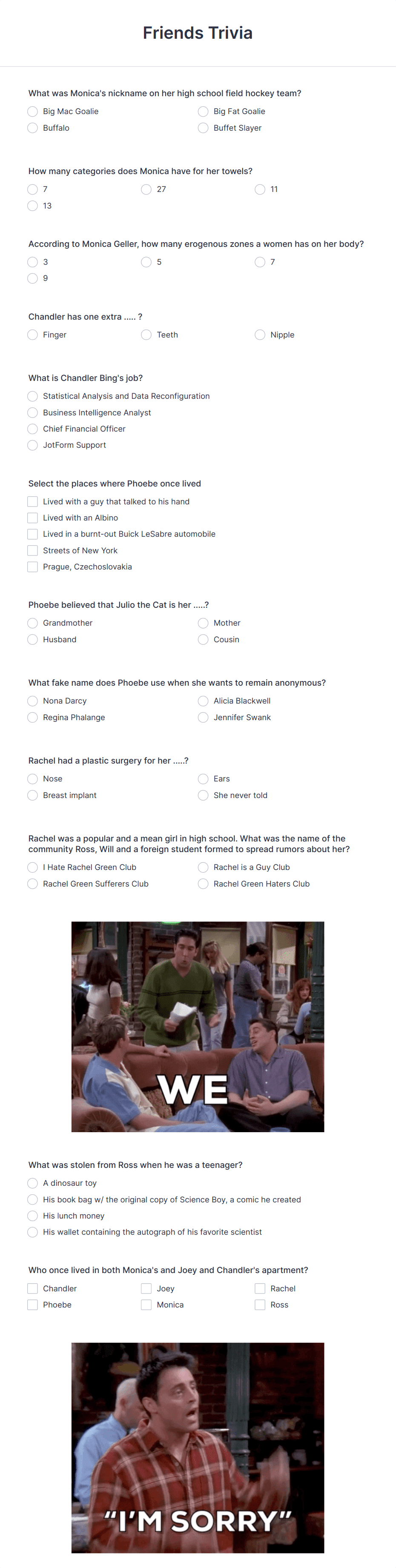 Friends Trivia Form Template | Jotform