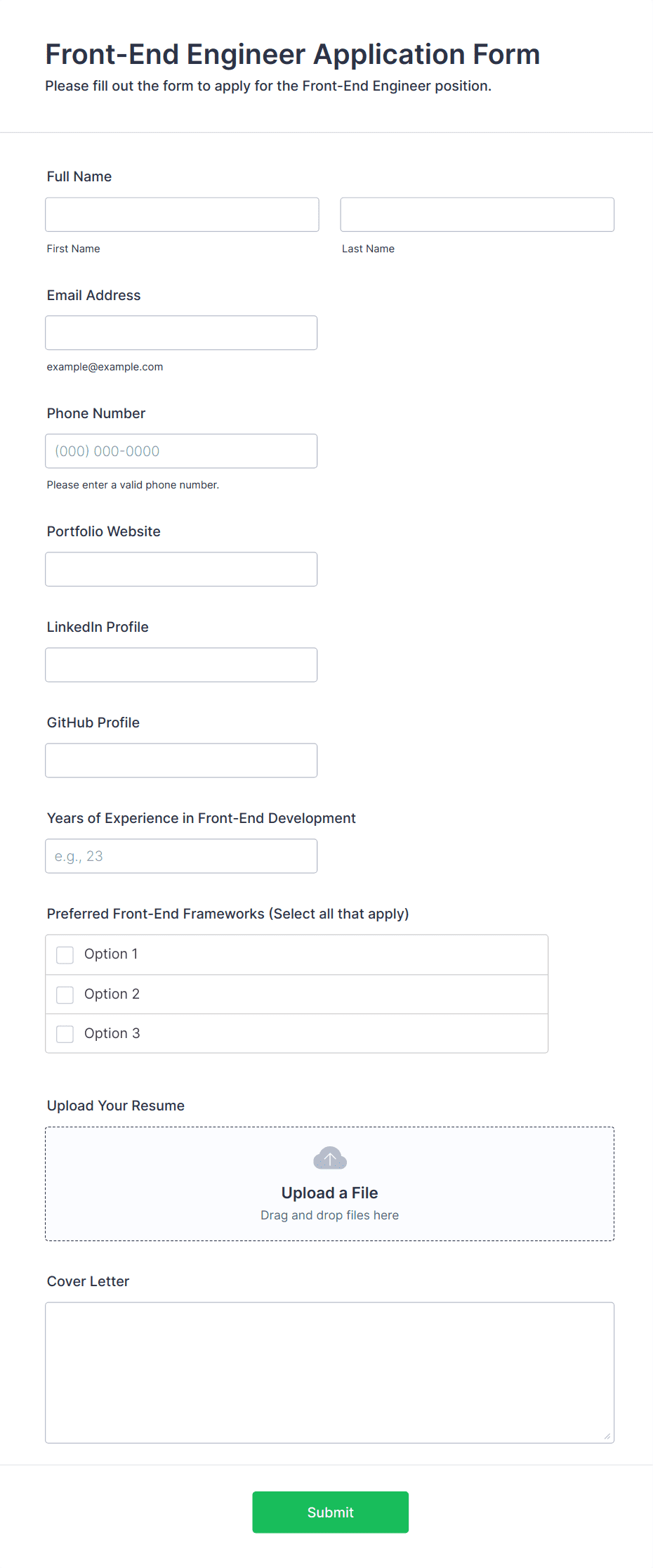 Front-End Engineer Application Form Template | Jotform