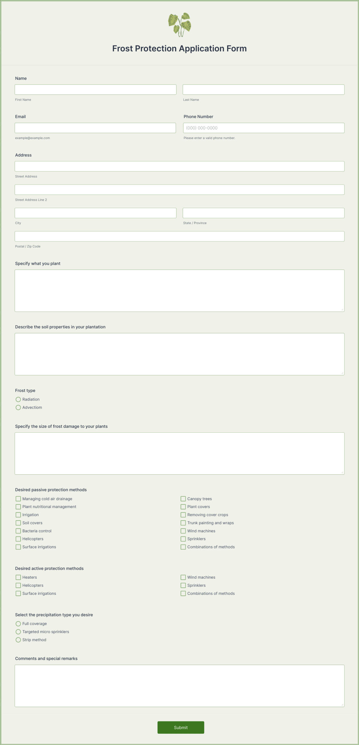 Frost Protection Application Form Template | Jotform
