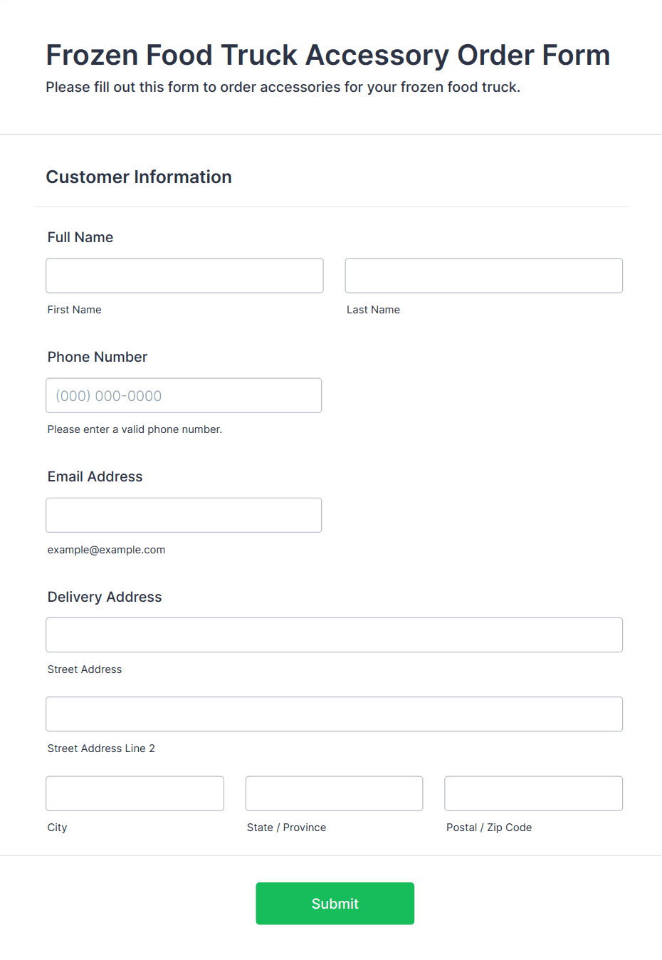 Frozen Food Truck Accessory Order Form Template | Jotform