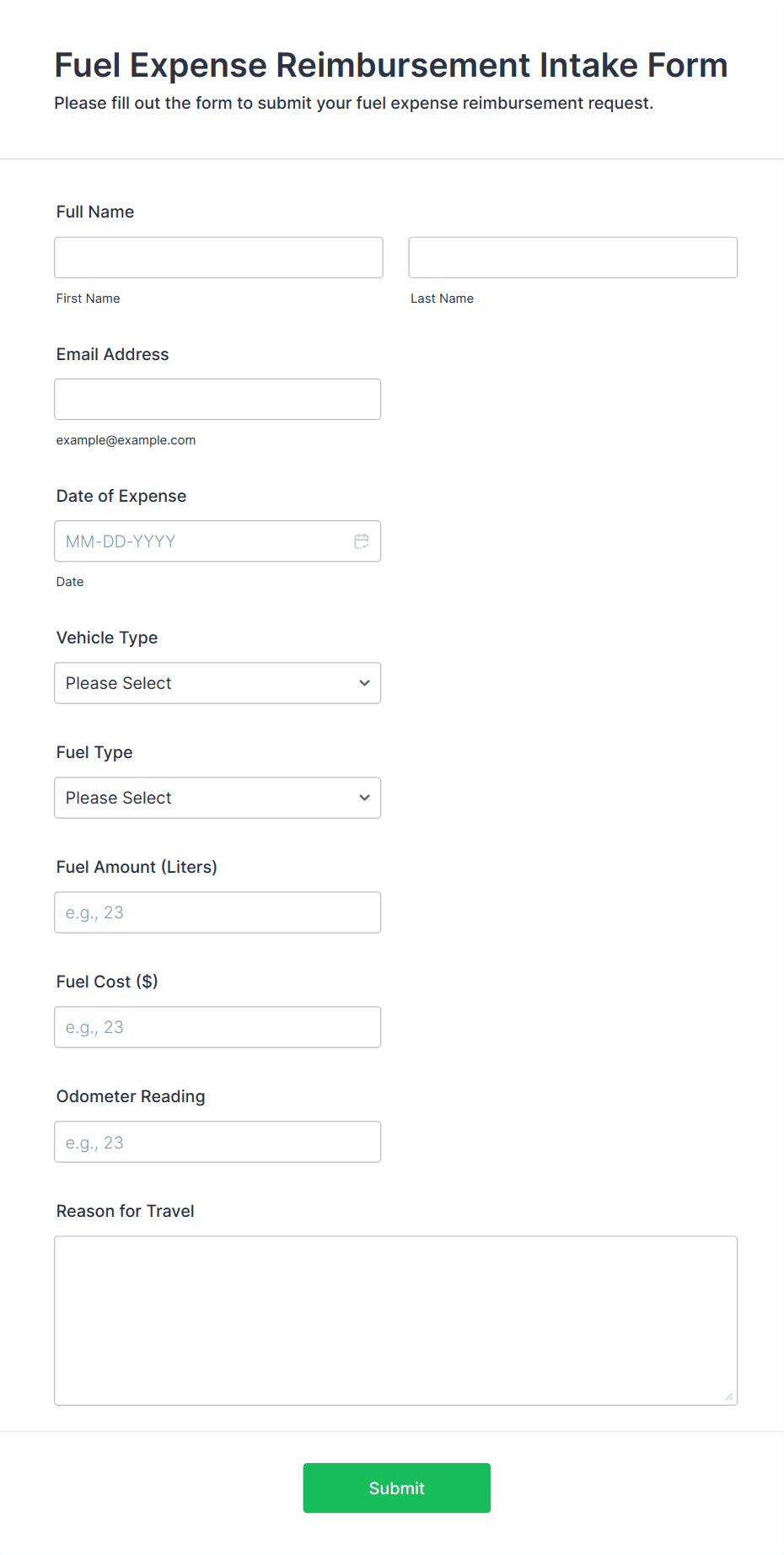 Fuel Expense Reimbursement Intake Form Template | Jotform