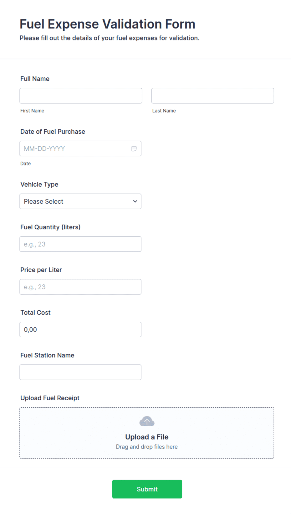 Fuel Expense Validation Form Template | Jotform