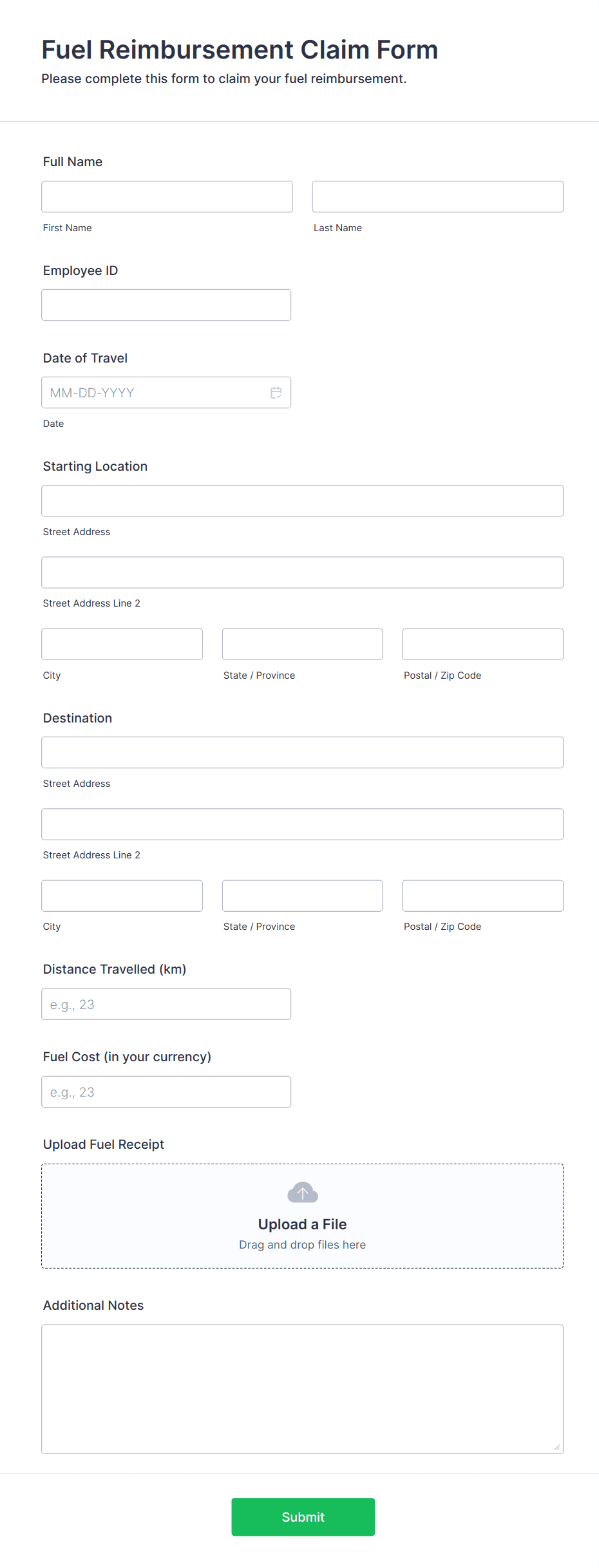 Fuel Reimbursement Claim Form Template | Jotform